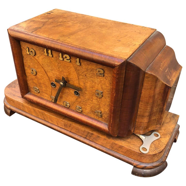 Large French Burlwood Art Deco Mantel Clock at 1stDibs