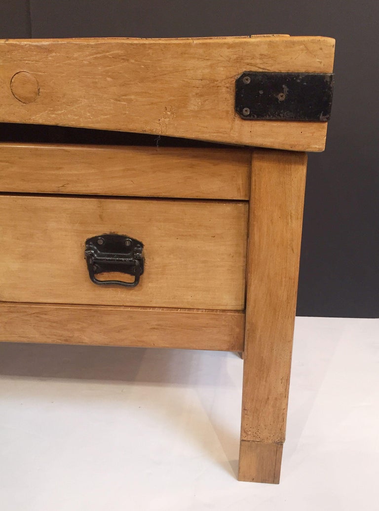Large French Butcher's Chopping Block Table on Stand at 1stDibs