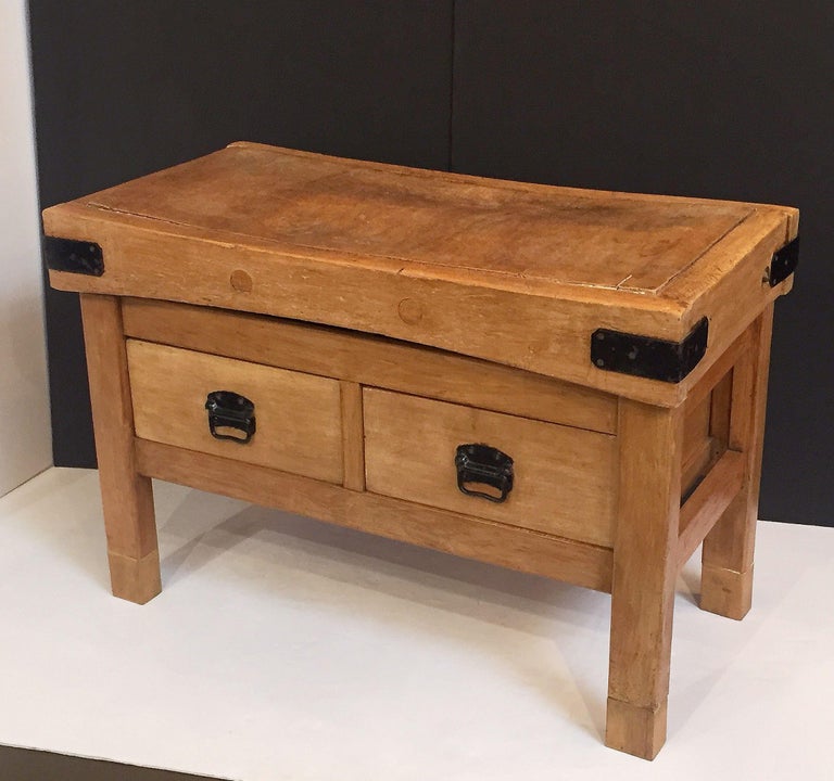 Large French Butcher's Chopping Block Table on Stand at 1stDibs