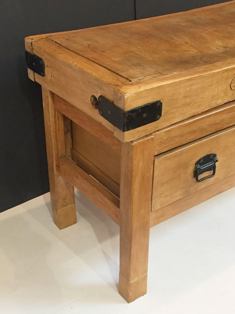 Large French Butcher's Chopping Block Table on Stand at 1stDibs
