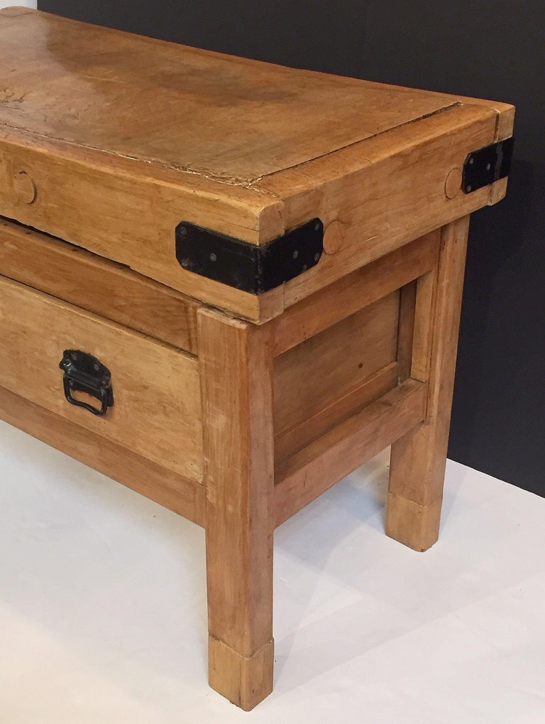 Large French Butcher's Chopping Block Table on Stand at 1stDibs