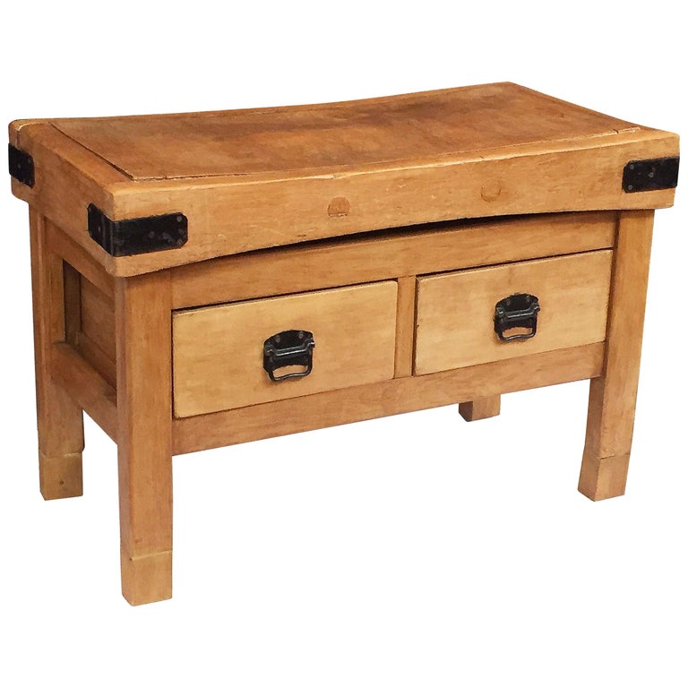 Large French Butcher's Chopping Block Table on Stand at 1stDibs