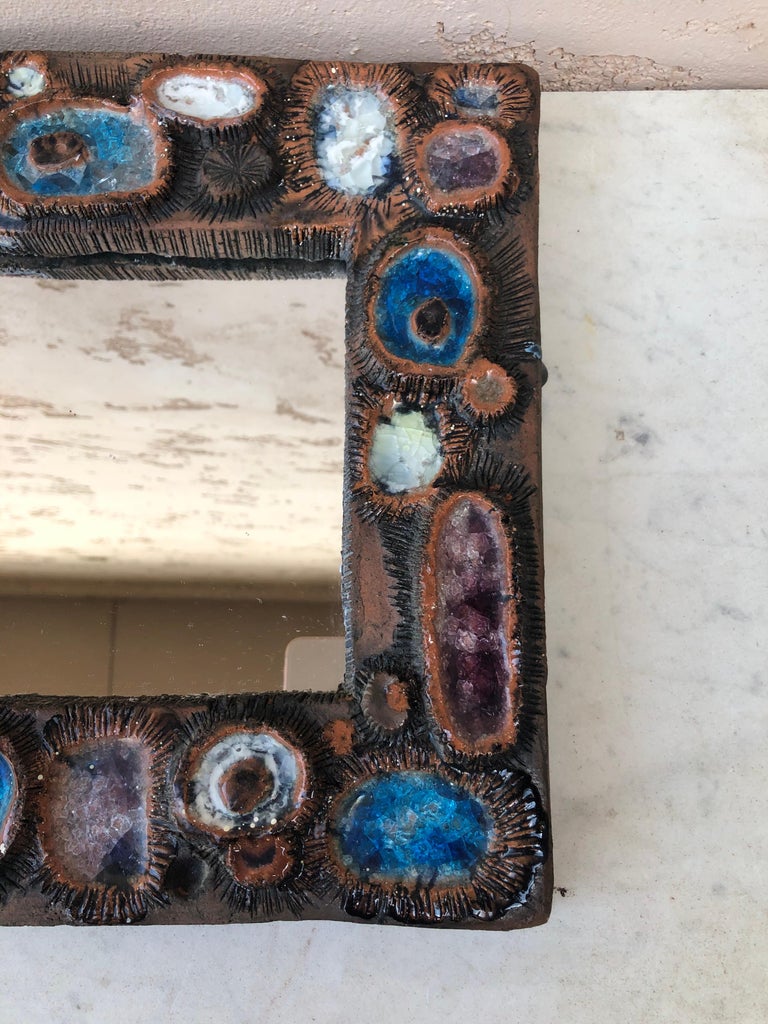 Large French Ceramic and Terracotta Rectangular Mirror circa 1970 For ...
