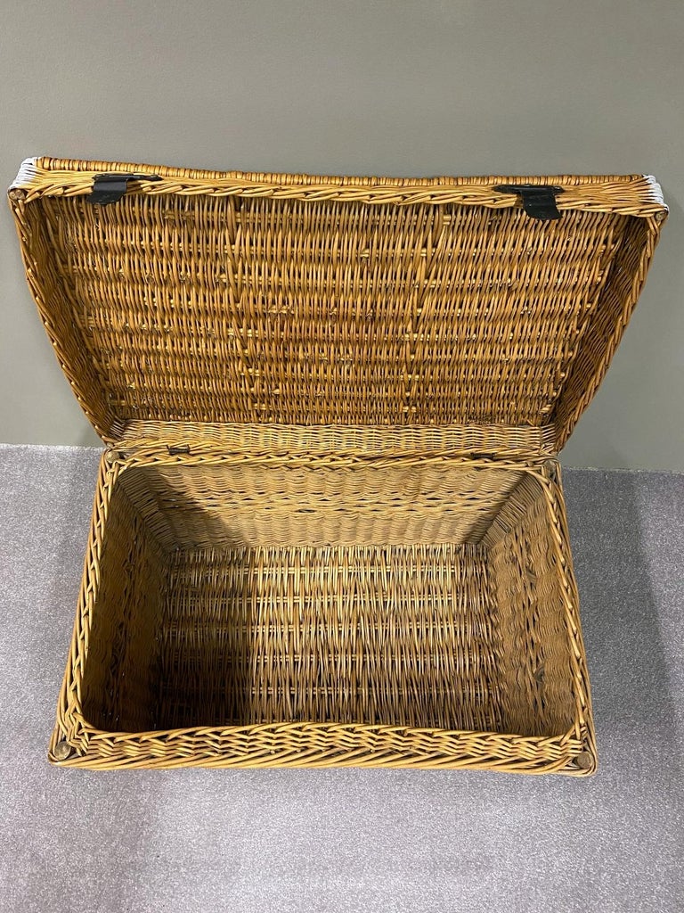 Large French Champagne Wicker Basket Trunk, 1930s, France at 1stDibs
