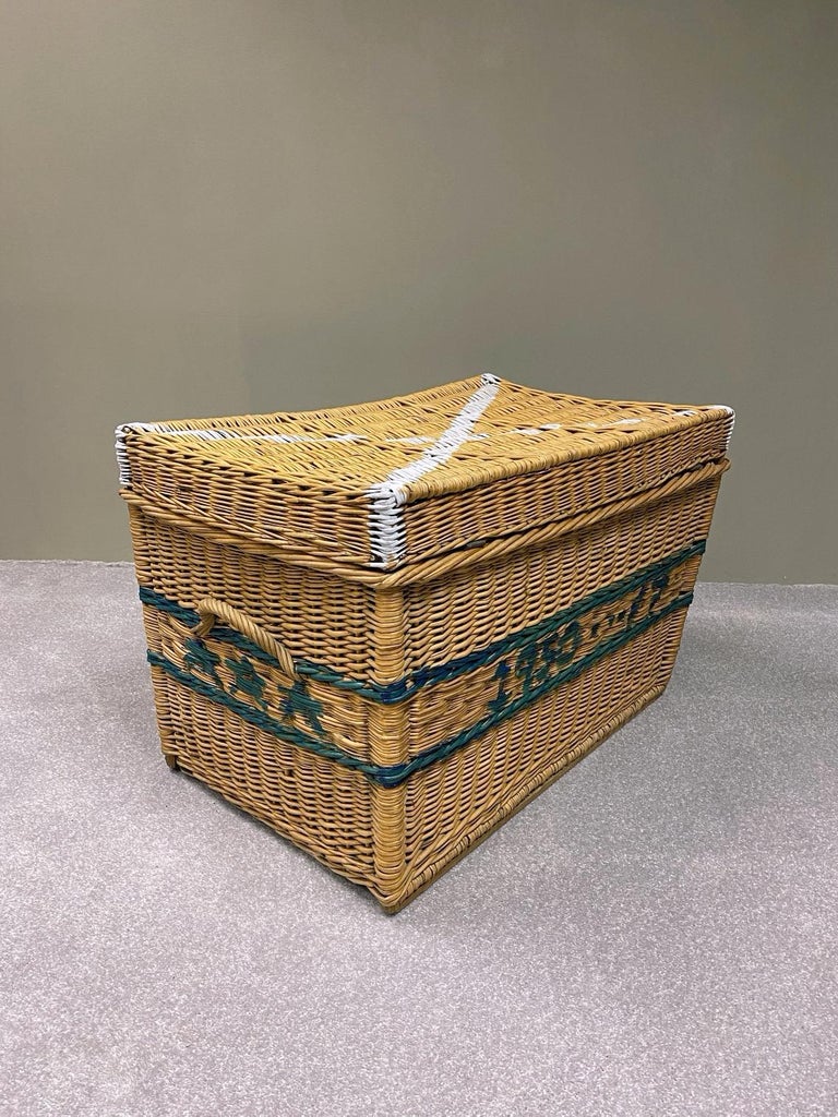 Large French Champagne Wicker Basket Trunk, 1930s, France at 1stDibs