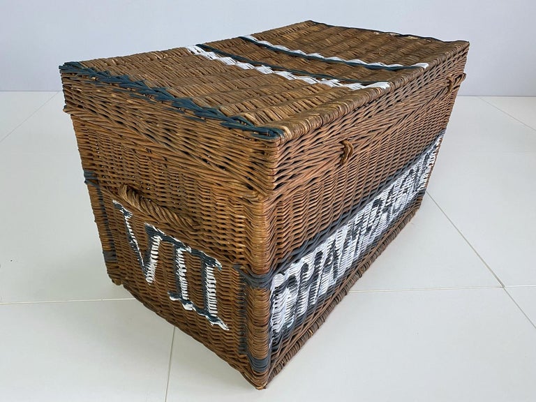 Large French Champagne Wicker Basket Trunk, 1940s, France at 1stDibs