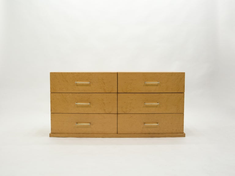 Large French Commode Sycamore with Brass Handles, 1950s For Sale at 1stDibs