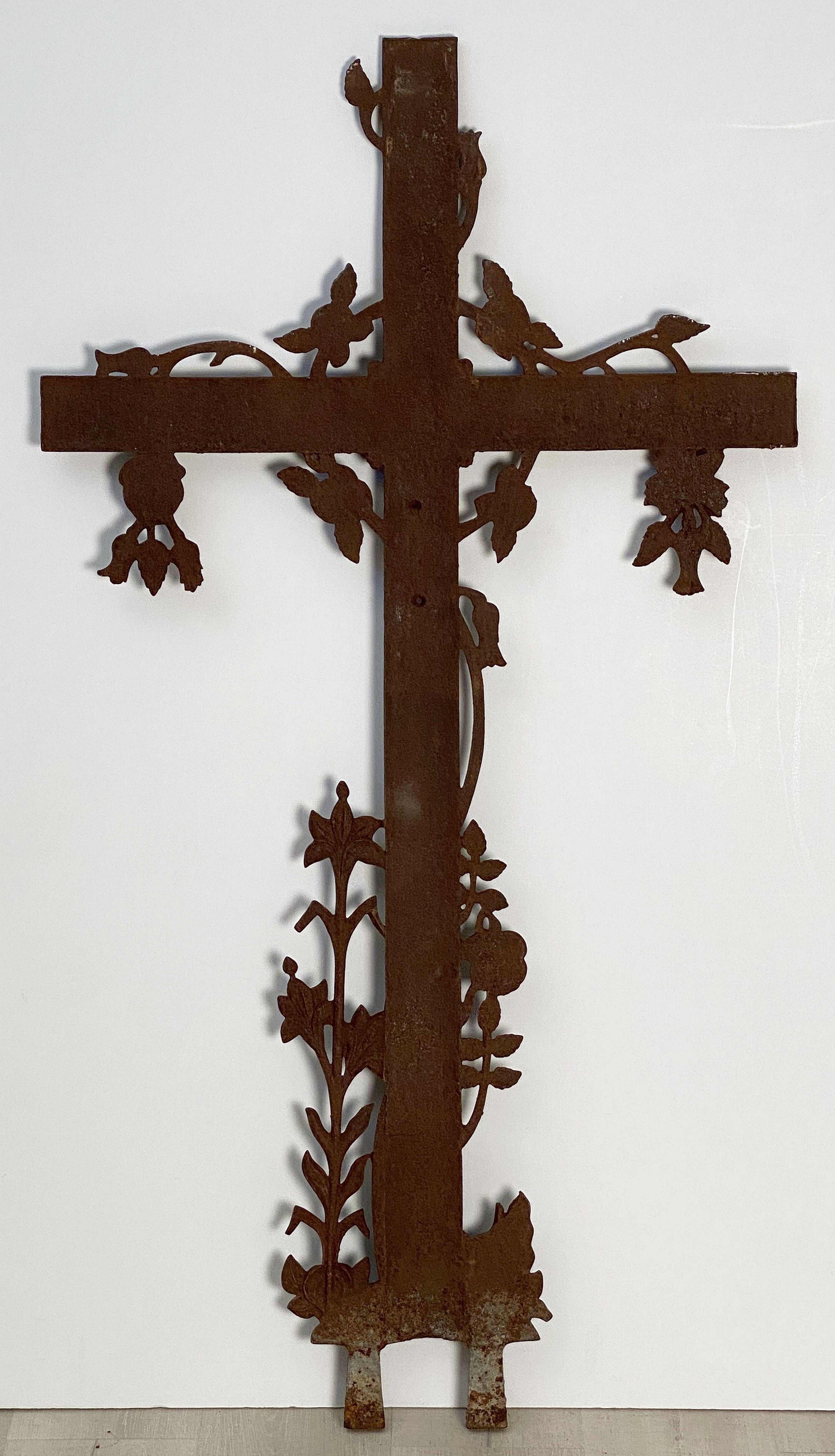 Large French Cross of Cast Iron with Floral Vine Pattern at 1stDibs