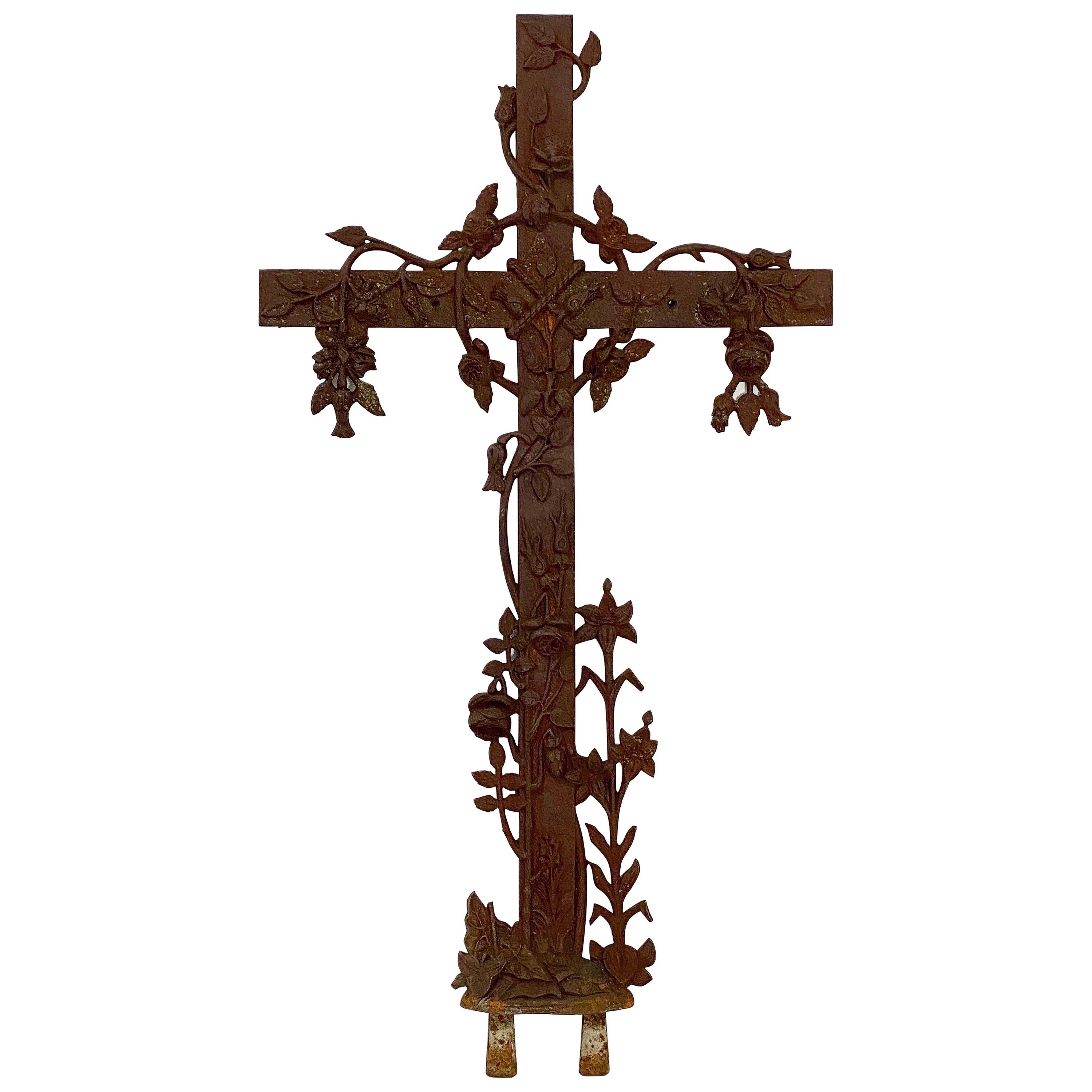Large French Cross of Cast Iron with Floral Vine Pattern at 1stDibs