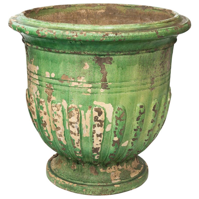 Large French Green Glazed Urn at 1stDibs