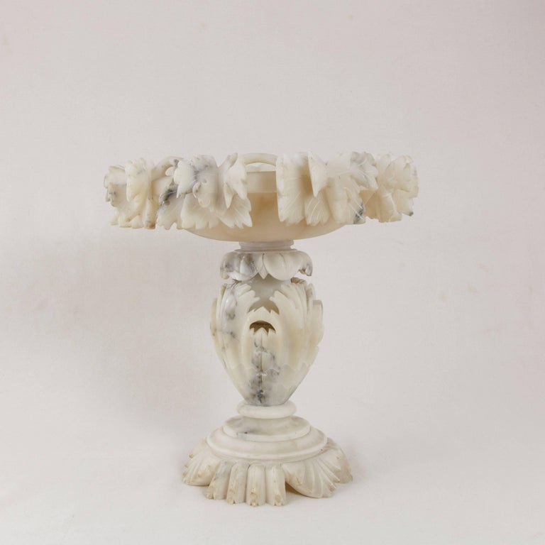 Large French Hand-Carved Alabaster Compote Bowl, Dish with Grape Leaves ...
