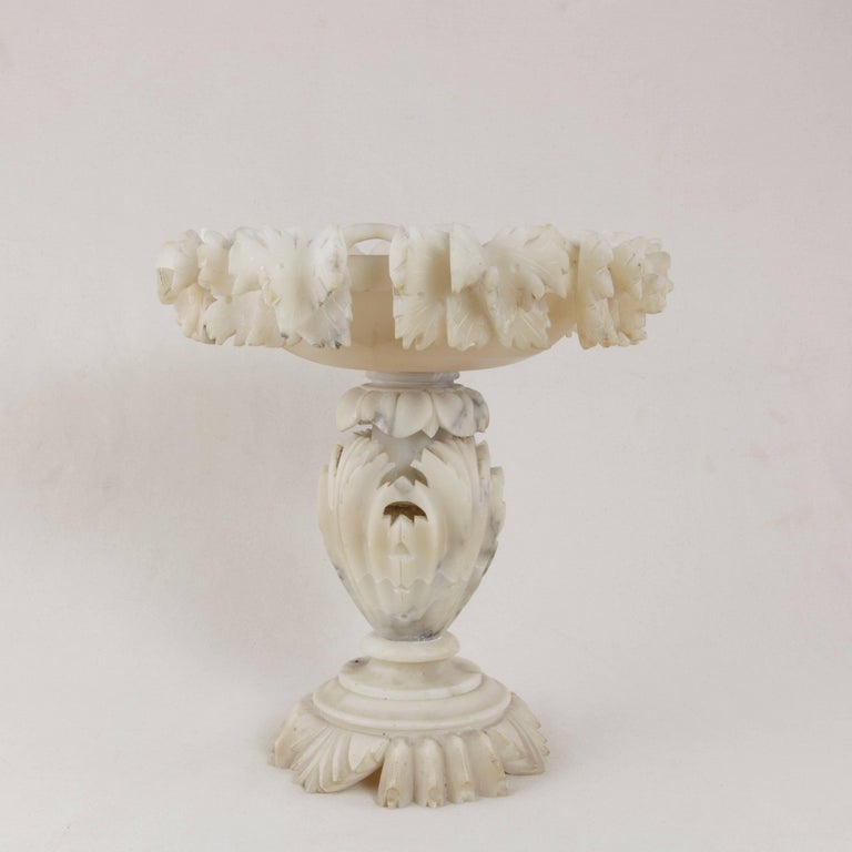 Large French Hand-Carved Alabaster Compote Bowl, Dish with Grape Leaves ...