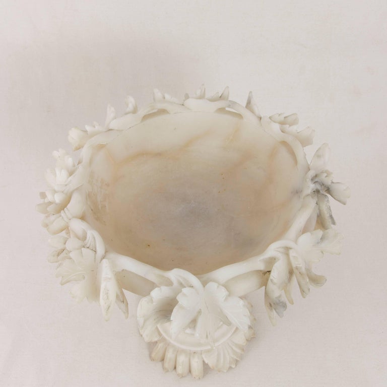 Large French Hand-Carved Alabaster Compote Bowl, Dish with Grape Leaves ...