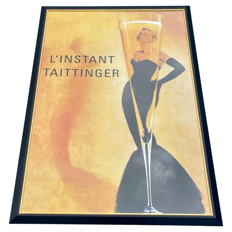 Large French L'instant Taittinger Champagne Poster in Frame at 1stDibs | french grande poster frame