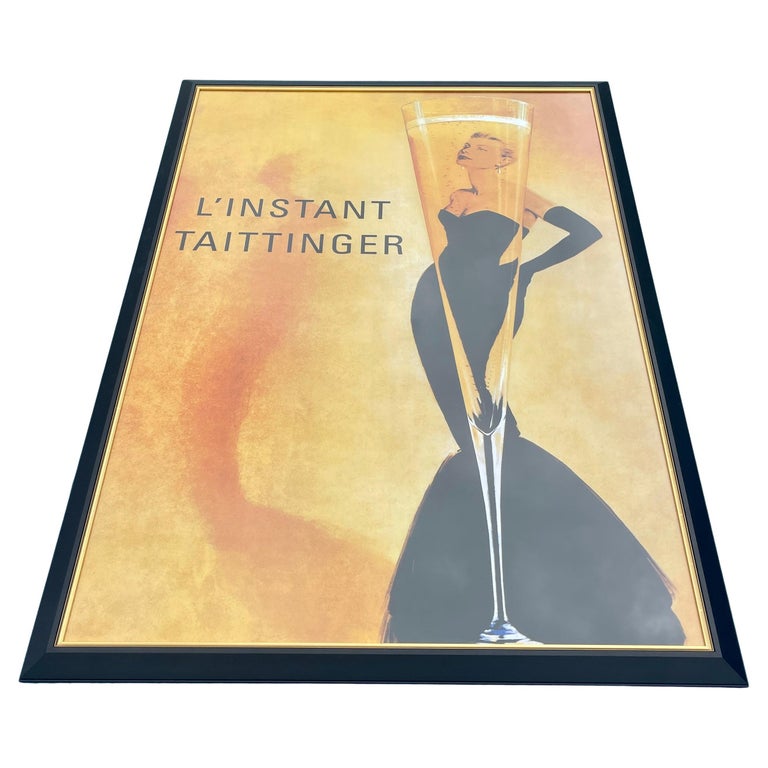 Large French L'instant Taittinger Champagne Poster in Frame at 1stDibs | french grande poster frame