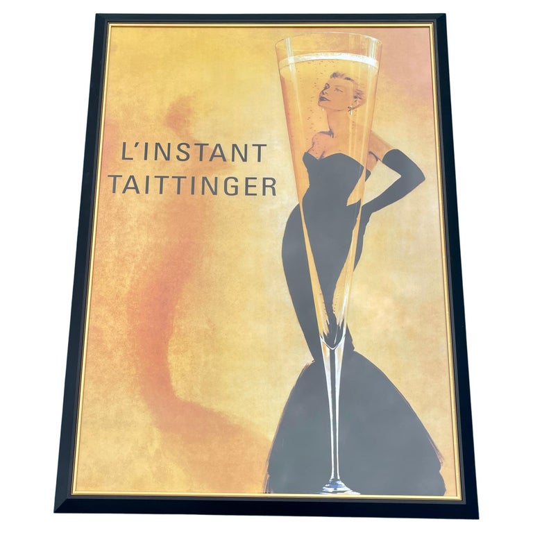 Large French L'instant Taittinger Champagne Poster in Frame at 1stDibs | french grande poster frame