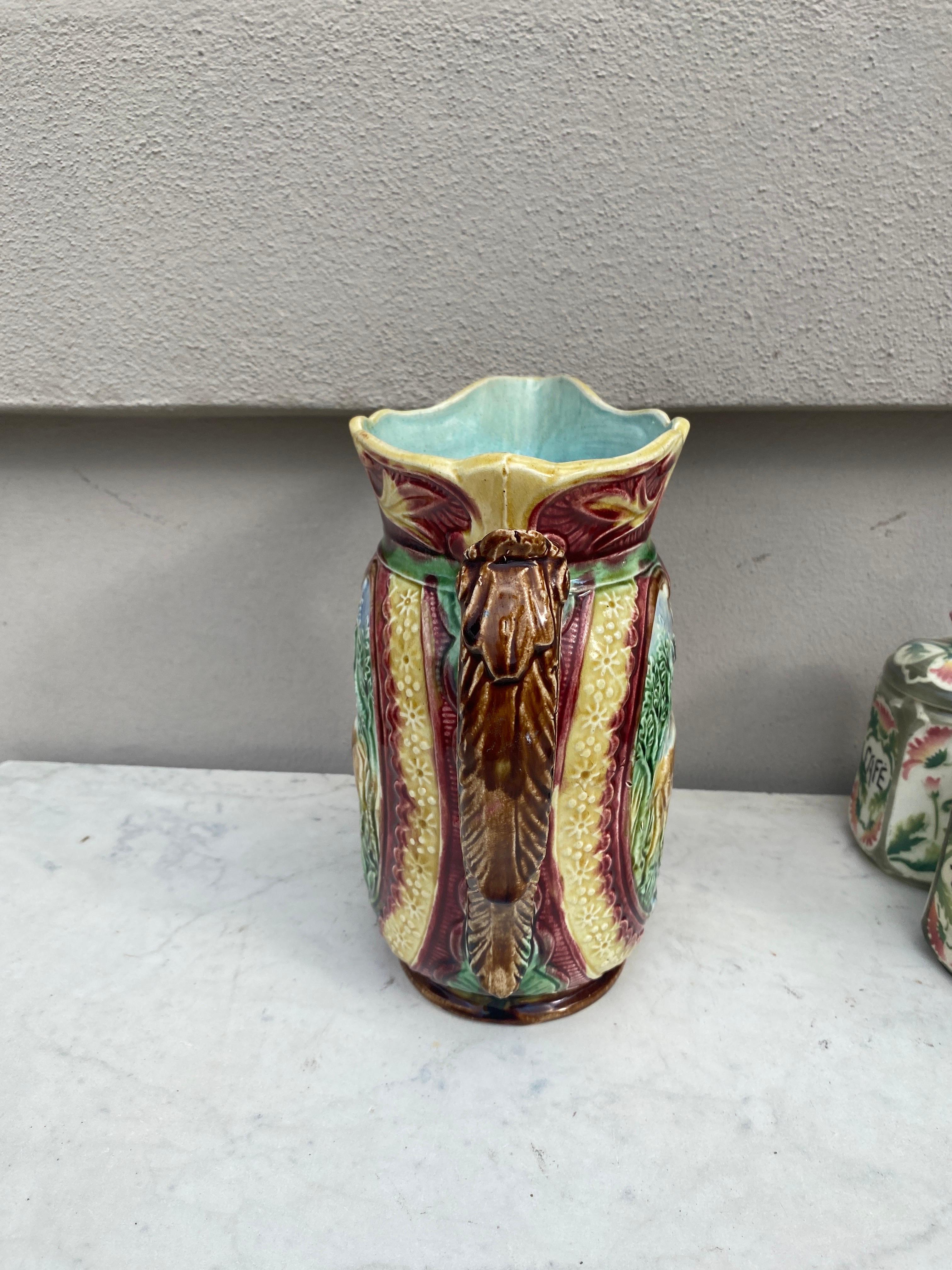 Large French Majolica Stag and Doe Pitcher Orchies, circa 1890 For Sale ...
