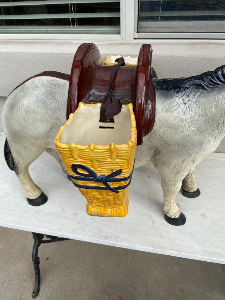 Large French Majolica Terracotta Donkey with Baskets, Circa 1930 For ...
