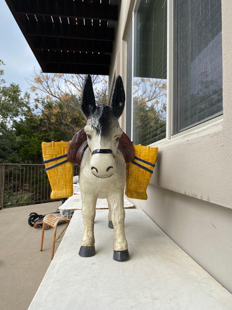 Large French Majolica Terracotta Donkey with Baskets, Circa 1930 For ...