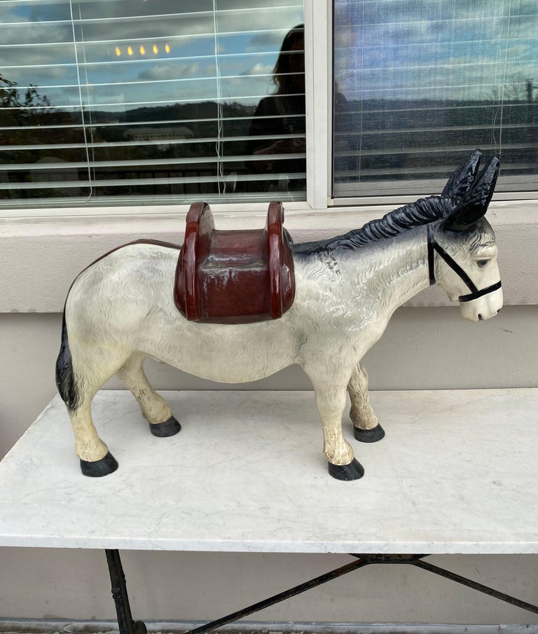 Large French Majolica Terracotta Donkey with Baskets, Circa 1930 For ...