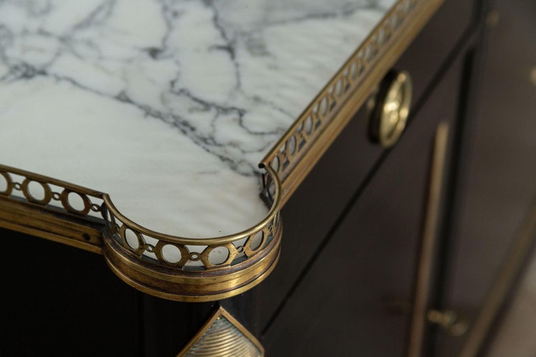 Large French Mercier Freres Ebonised Oak and Mahogany Marble Credenza ...