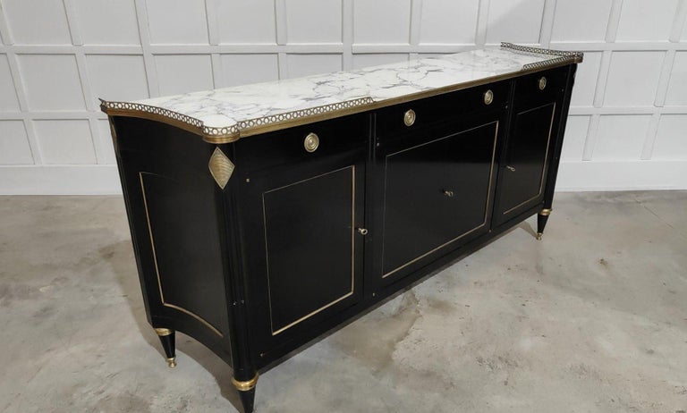 Large French Mercier Freres Ebonised Oak and Mahogany Marble Credenza ...