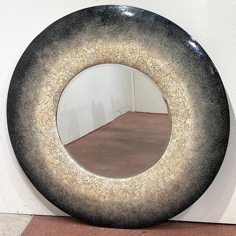 Large French Modern Style Lacquer and Eggshell Round Mirror For Sale at ...