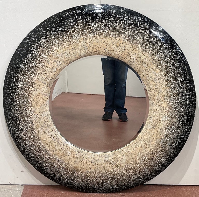 Large French Modern Style Lacquer and Eggshell Round Mirror For Sale at ...