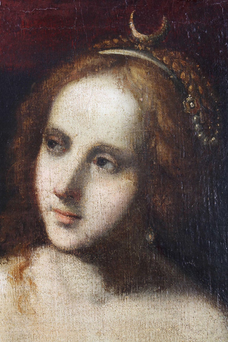 Large French Oil on Canvas of Diana The Huntress Bathing with Actaeon ...