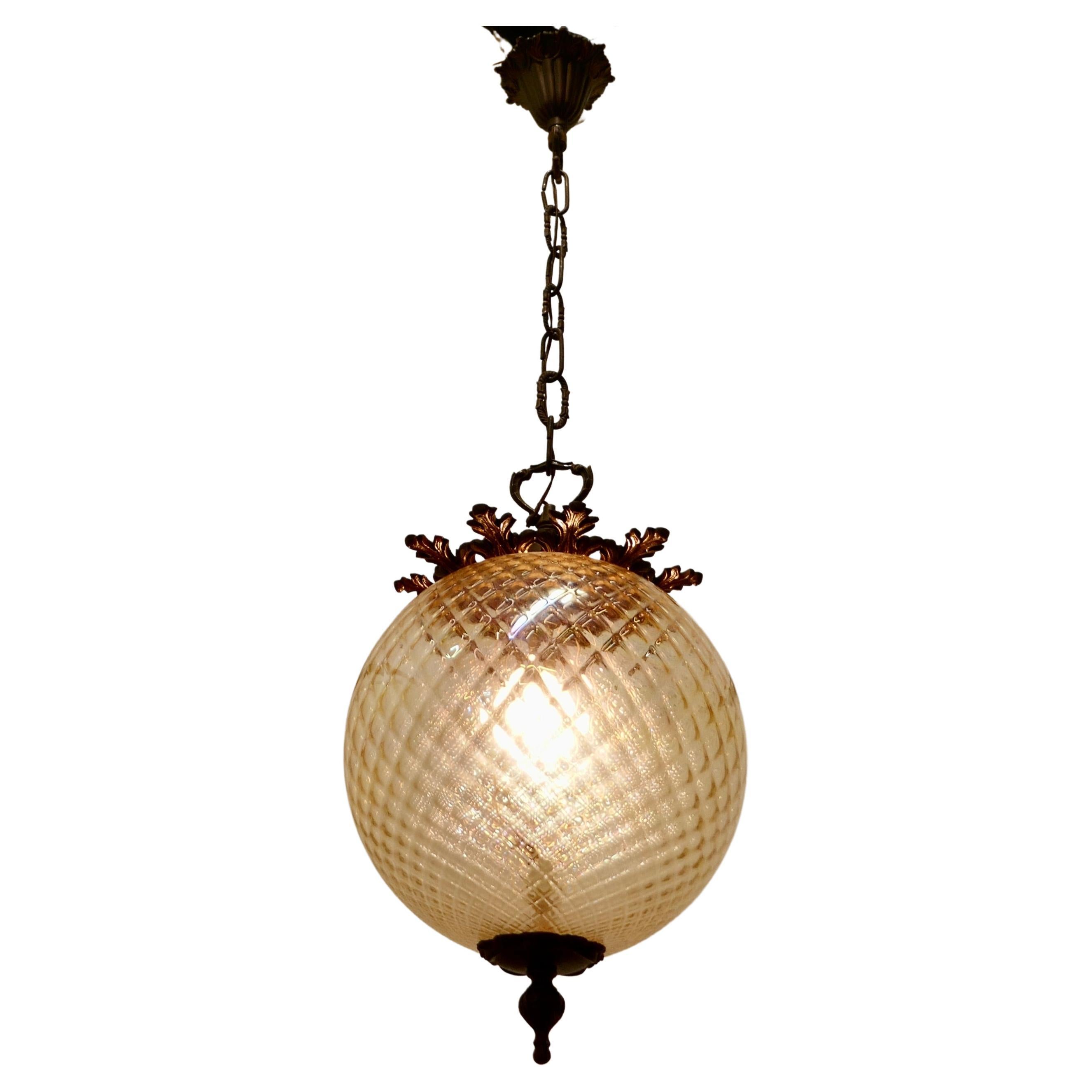 Large French Art Deco Globe Frosted Glass Hanging Pendant Light at 1stDibs