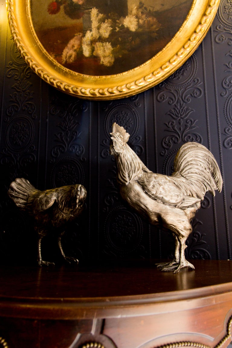 Large French Pewter Rooster and Chicken Sculptures at 1stDibs | large ...