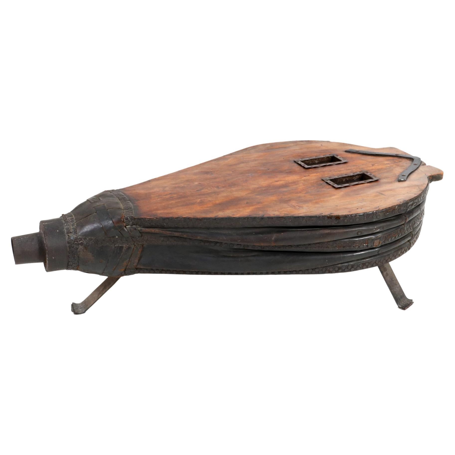19th Century French Oak, Iron and Leather Blacksmith Bellows Coffee ...