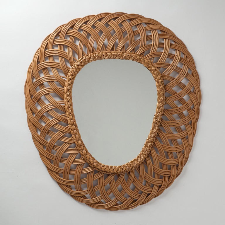 Large French Rattan Mirror, 1970s For Sale at 1stDibs