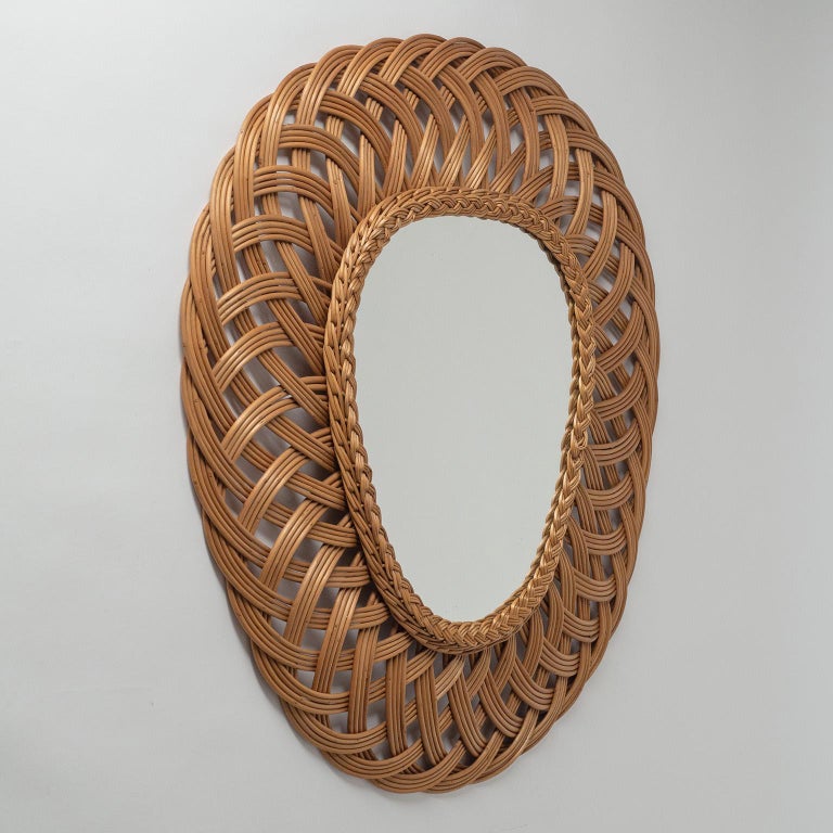 Large French Rattan Mirror, 1970s For Sale at 1stDibs