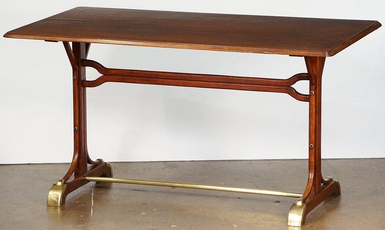 Large French Rectangular Bistro or Pub Table with Brass Accents For ...