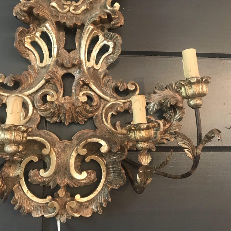 Large French Rococo Style Gold Giltwood Sconce '1 of 2' For Sale at 1stDibs