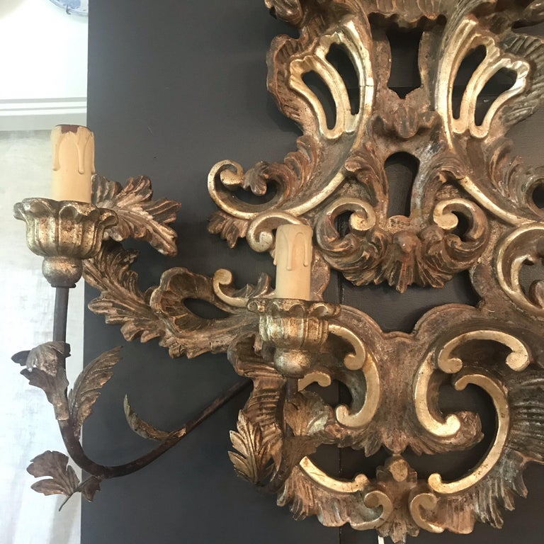 Large French Rococo Style Gold Giltwood Sconce '1 of 2' For Sale at 1stDibs