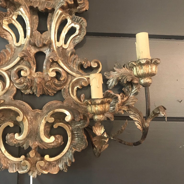 Large French Rococo Style Gold Giltwood Sconce '1 of 2' For Sale at 1stDibs