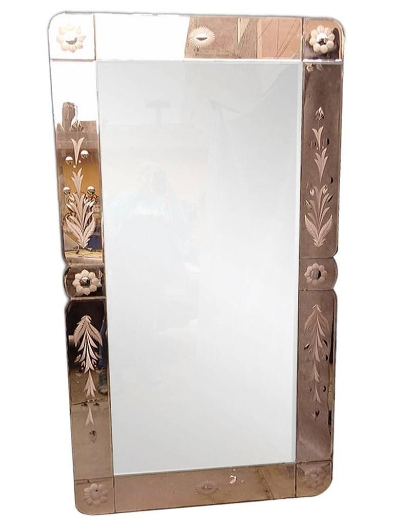 Large French Rose Colored Etched Mirror at 1stDibs