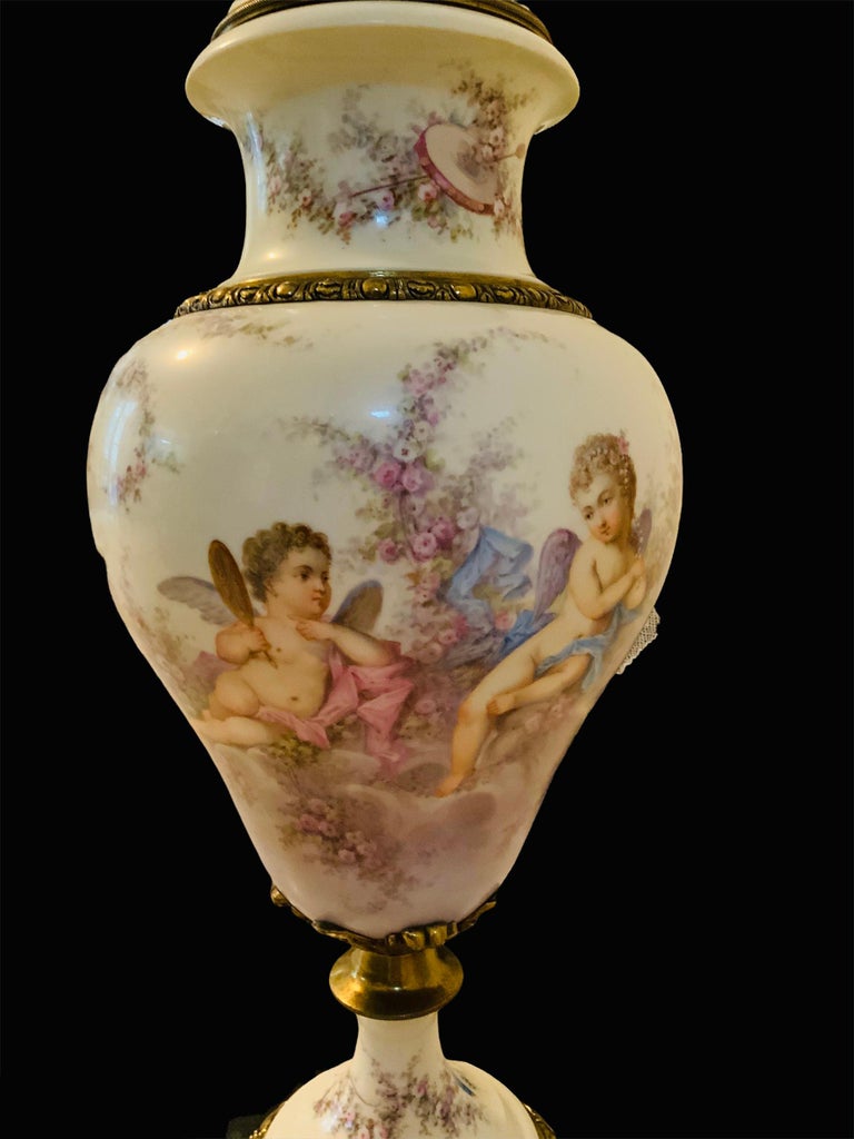 Large French Sevres Bronze Mounted Hand Painted Porcelain Lidded Urn ...