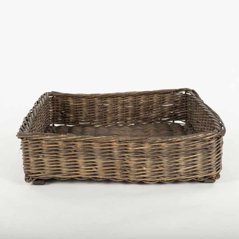 Large French Square Wicker Basket For Sale at 1stDibs