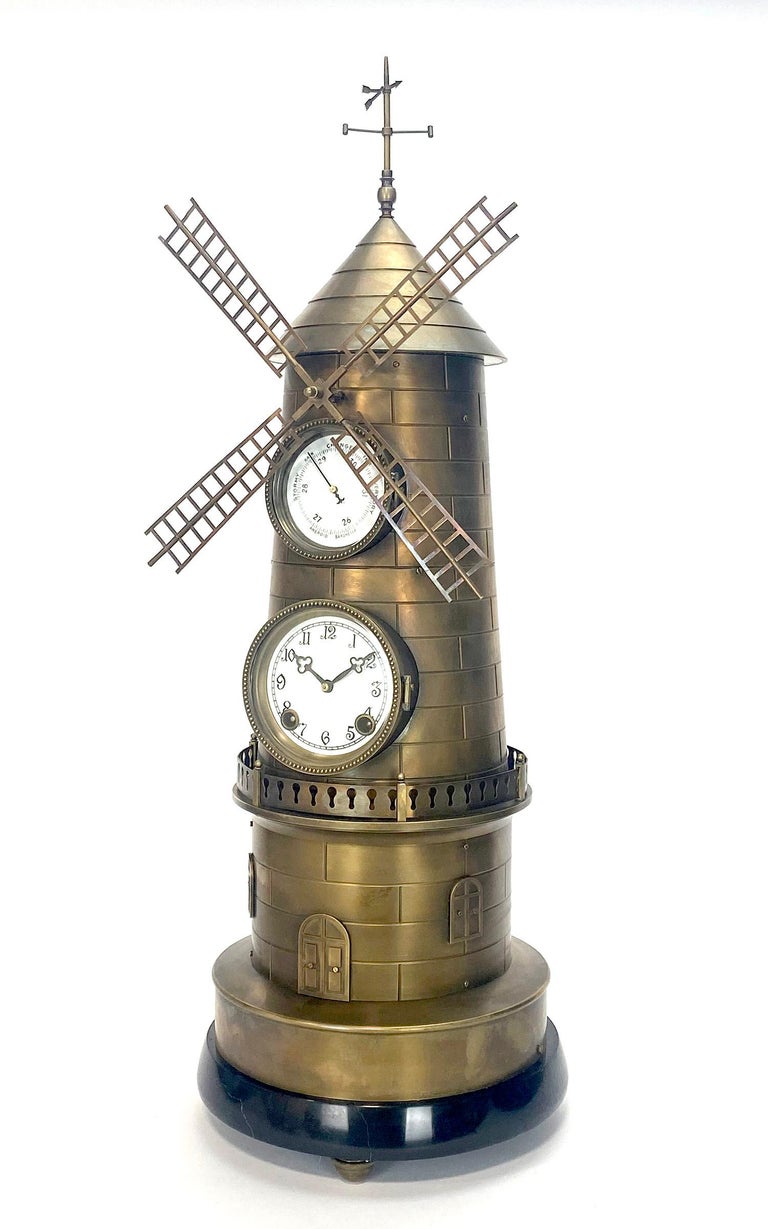 Large French Style 8 Day Brass Automaton Windmill Industrial Clock For ...