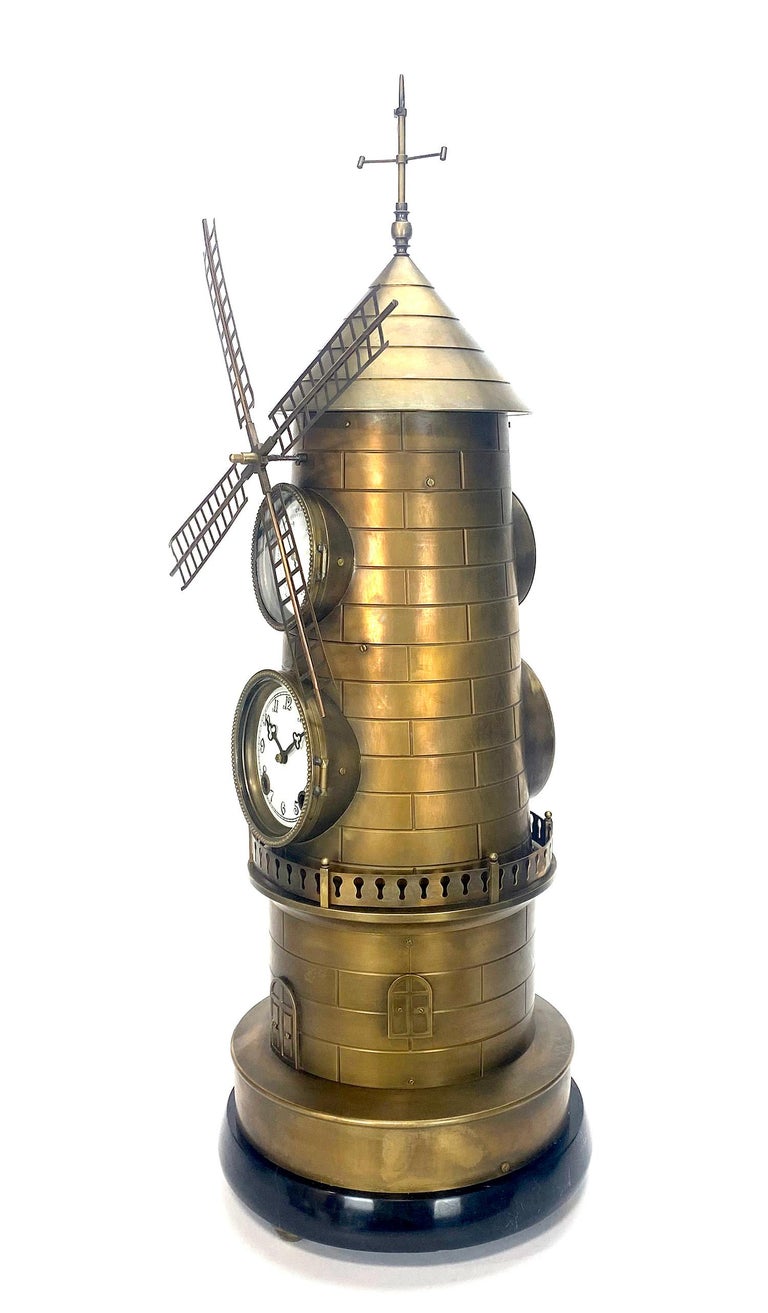 Large French Style 8 Day Brass Automaton Windmill Industrial Clock For ...