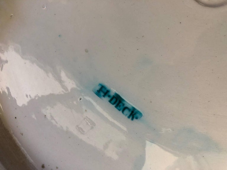 Large French Theodore Deck Faience Turquoise Ground Porcelain Charger ...