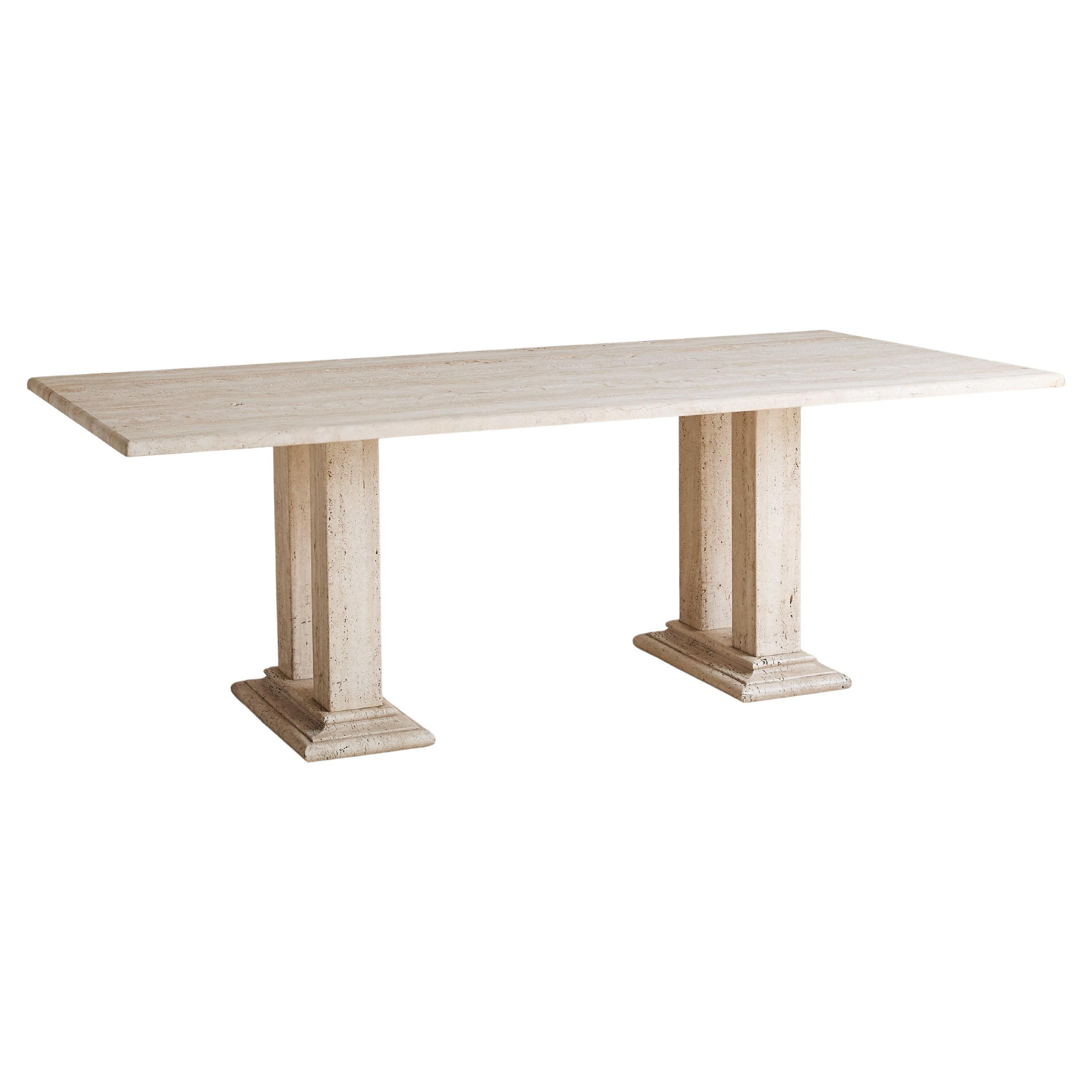 Large French Travertine Dining Table with Column Bases, 1970s For Sale ...