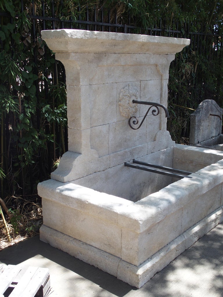 Large French Wall Fountain in Carved Provence Limestone at 1stDibs