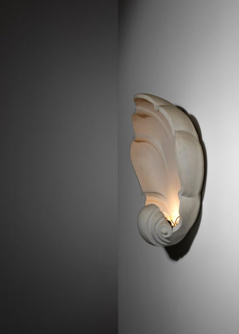 Large French Wall Light Shell in Plaster from the 80's E440 For Sale at ...