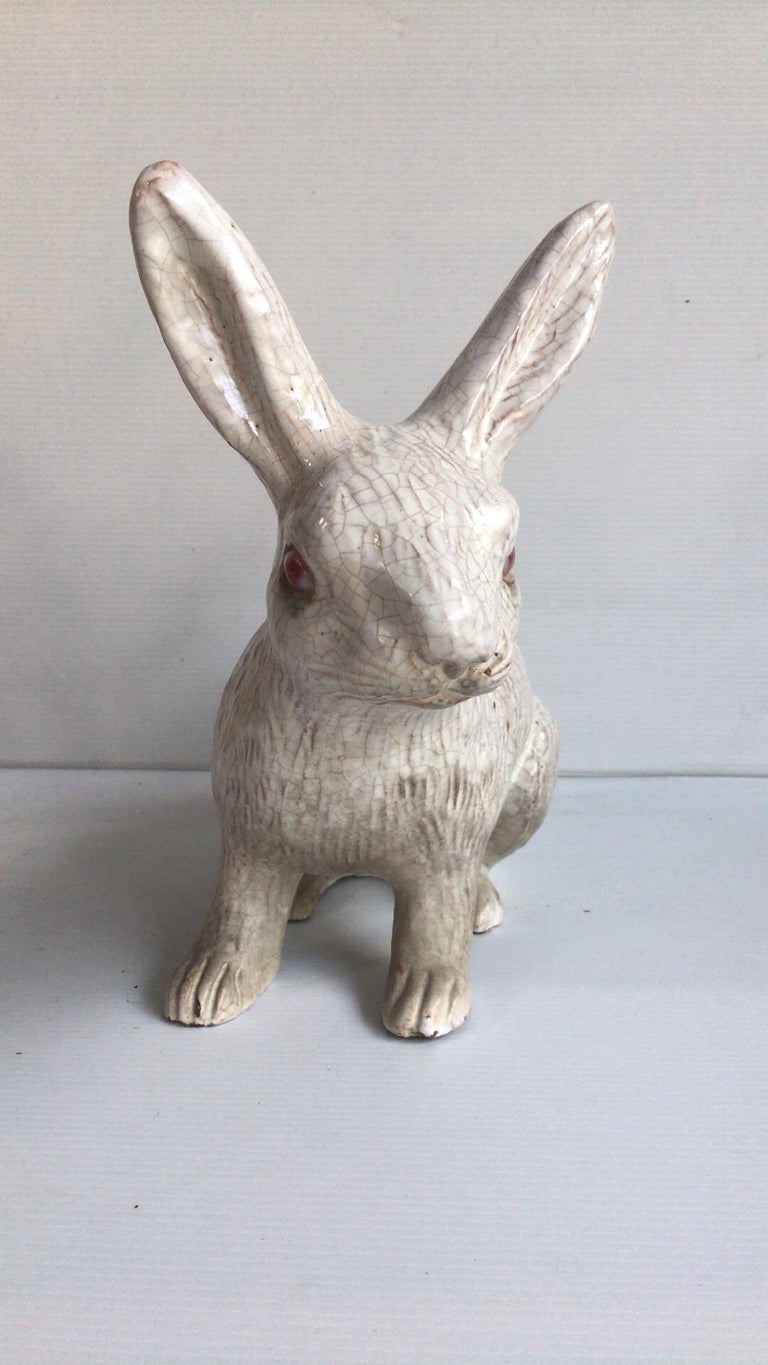 Large French White Terracotta Majolica Rabbit Bavent, circa 1890 For ...
