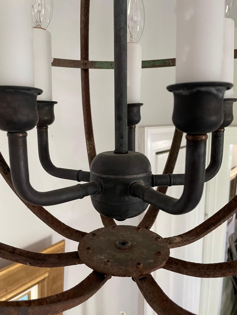 Large French Wrought Iron Industrial Sphere Chandelier For Sale at 1stDibs