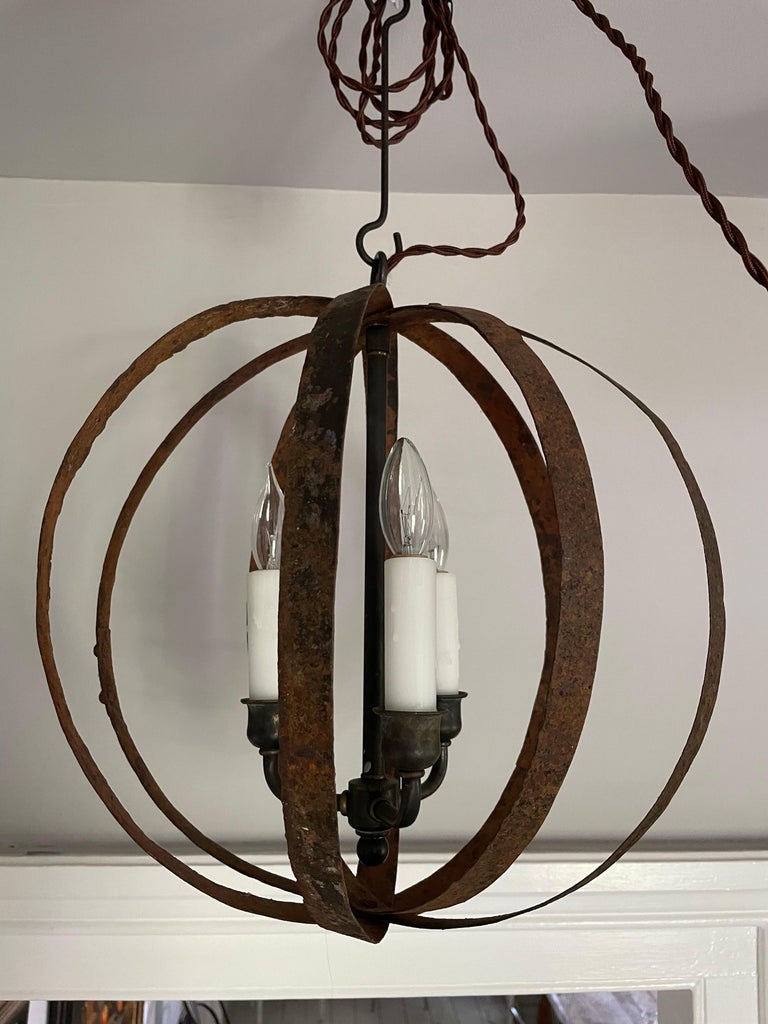 Large French Wrought Iron Industrial Sphere Chandelier For Sale at 1stDibs